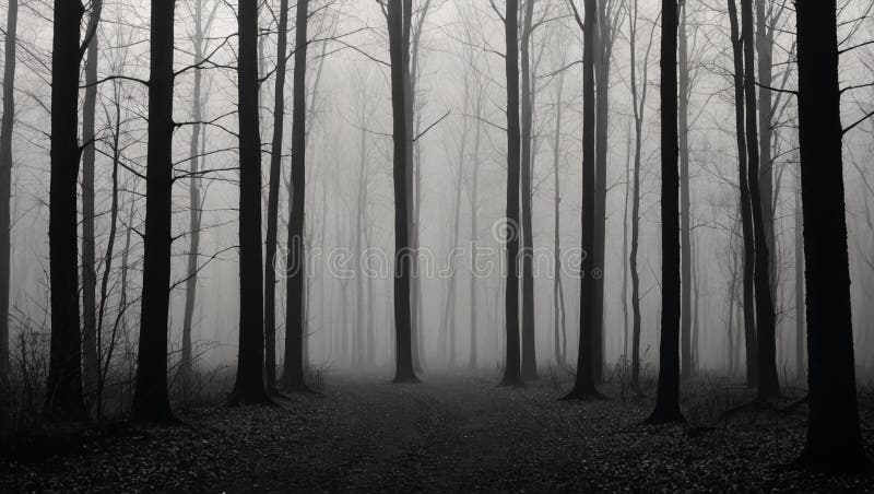 Misty Noir Moody Forest Landscape Stock Illustration - Illustration of ...