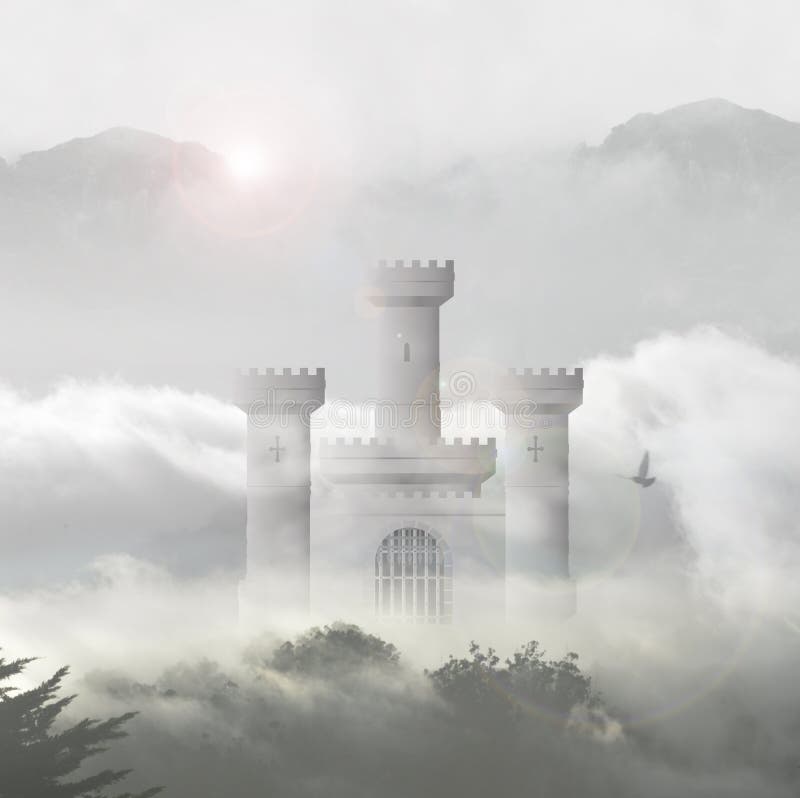 Ogre castle in clouds stock illustration. Illustration of cottage ...