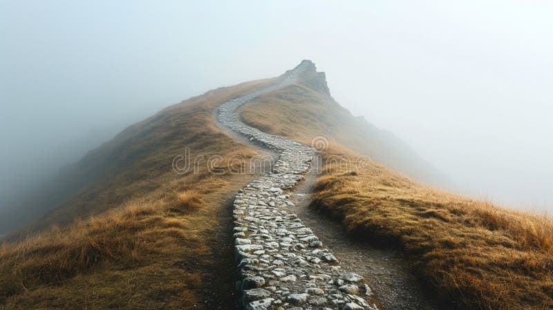 Misty Path Ascending Hill in Semi-Visible Conditions Stock Photo ...