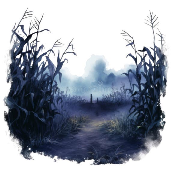 A Misty Path through a Field of Tall, Dark Corn Stalks Stock Photo ...