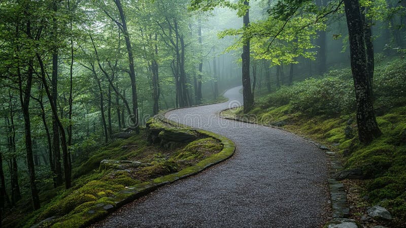 A Misty Pathway Winding through a Dark Forest.. Stock Photo - Image of ...
