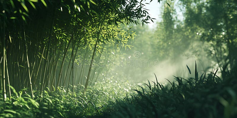 Misty Rainforest Path Lush Green Jungle Background Image Stock ...