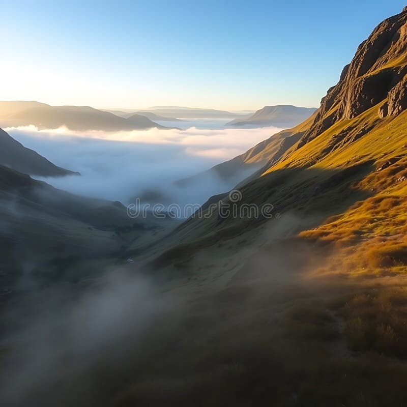 Misty Scottish Highland Valley at Dawn Stock Illustration ...