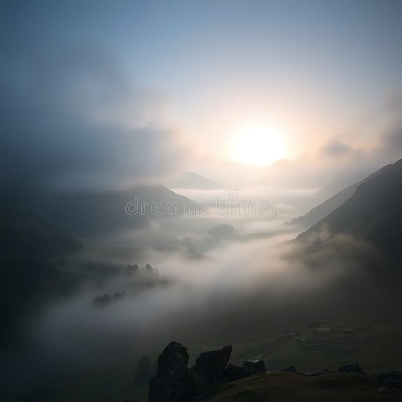Misty Scottish Highland Valley at Dawn Stock Illustration ...