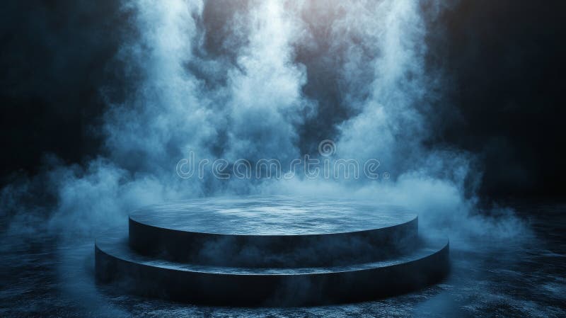 Misty Stone Platform with Dramatic Lighting Stock Photo - Image of ...