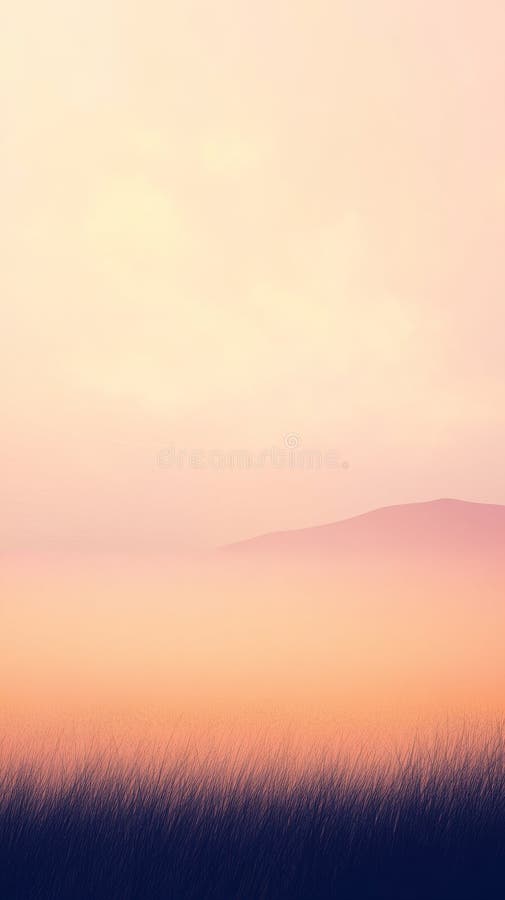 Misty Sunrise Landscape with Grassy Field Stock Illustration ...