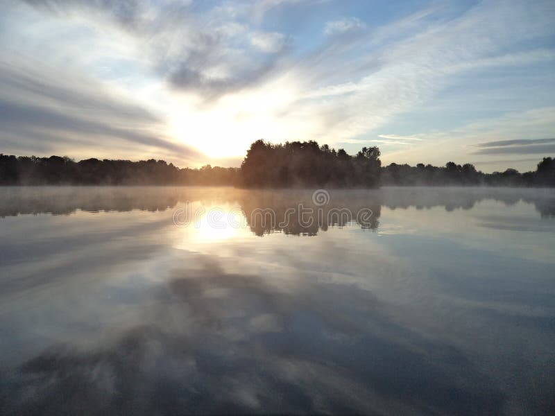 Misty Sunrise Over Small Lake Stock Photo - Image of lake, chillout ...