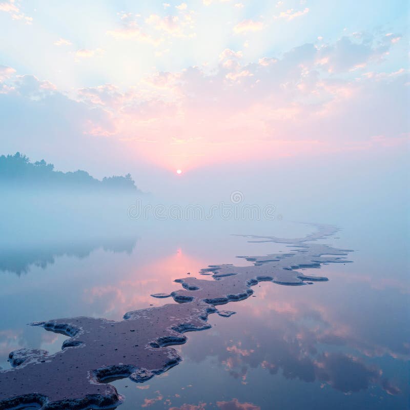 Misty Sunrise Path stock image. Image of water, path - 375218857