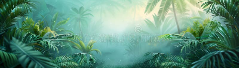Misty Tropical Jungle with Vibrant Greenery Stock Illustration ...