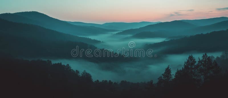 Misty Valley at Sunrise with Soft Light and Vivid Colors in a Hyper ...