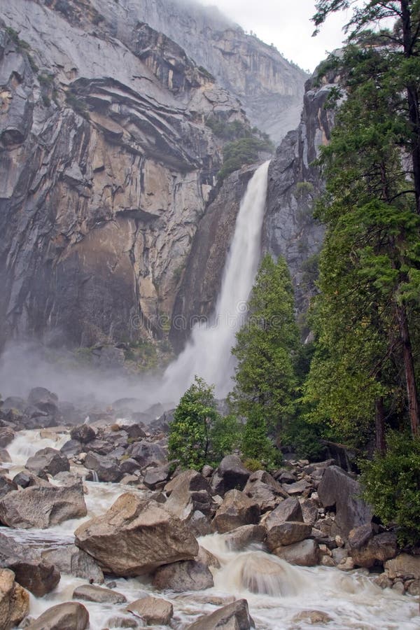 Misty Lower Yosemite Falls stock photo. Image of rock - 31299252