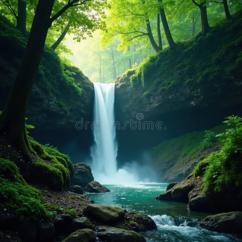 Misty Waterfall Hidden Deep within Ancient Woodland , Secluded, Ancient ...