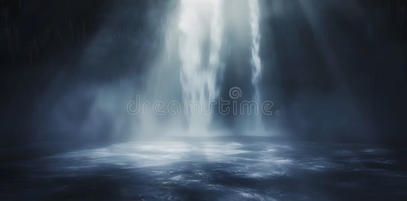 Misty Waterfalls in Dark Room with Light Rays and Fog - AI Generated ...