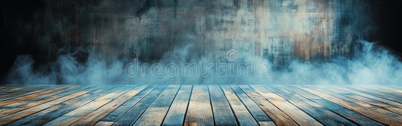 Misty Wooden Stage with a Textured Backdrop in Dim Lighting Stock ...