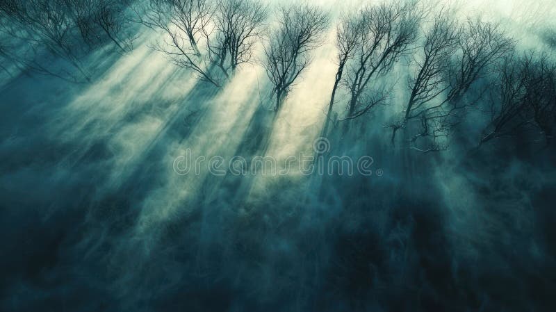 Misty Woodland with Dramatic Shadows Cast by Bare Trees Stock Image ...