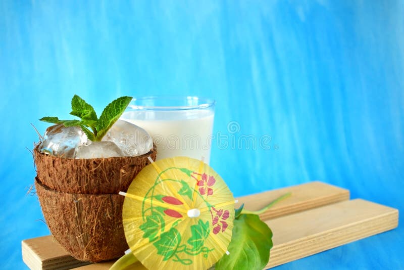 Mitades Del Coco Con Los Cubos De Hielo Imagen de archivo - Imagen de ...