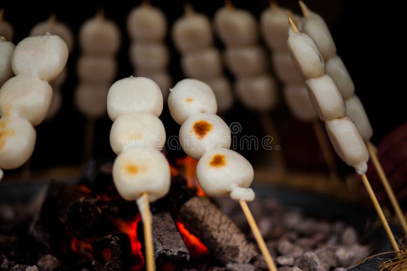 Mitarashi Dango on Fire stock photo. Image of fire, asian - 102375302