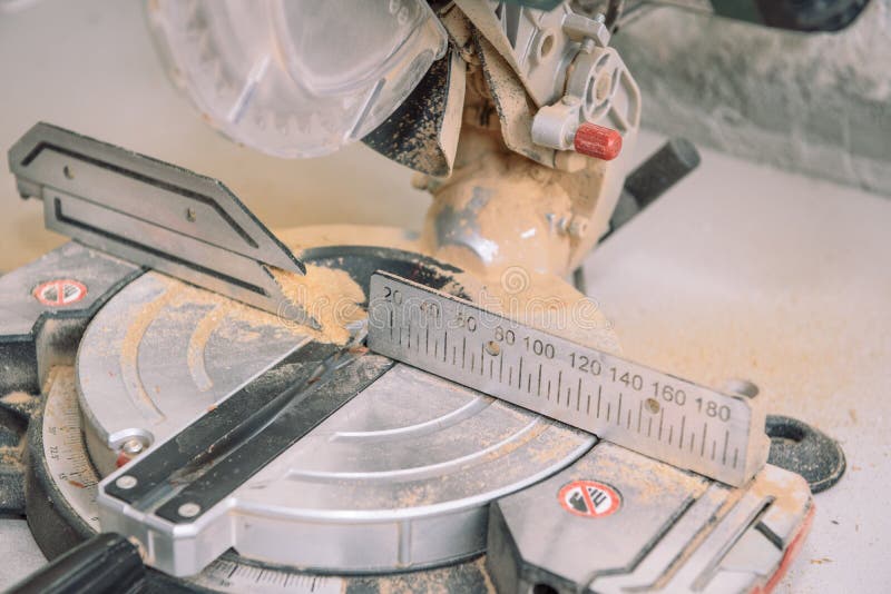 Miter Saw. Cut Off the Boards on the Saw. Facing the Boards Stock Photo ...