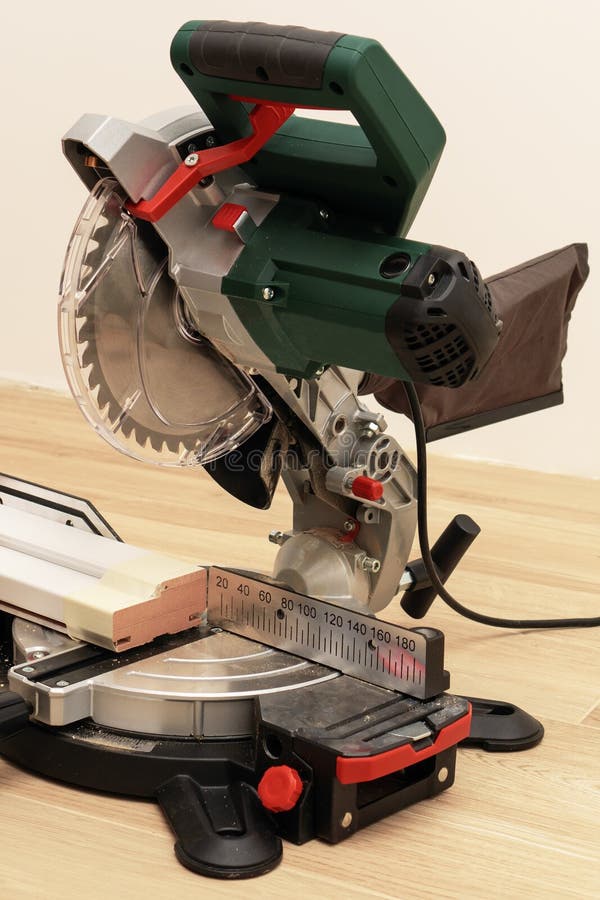 Miter Saw with a Round Sharp Blade Ready To Cut the Part To Size ...