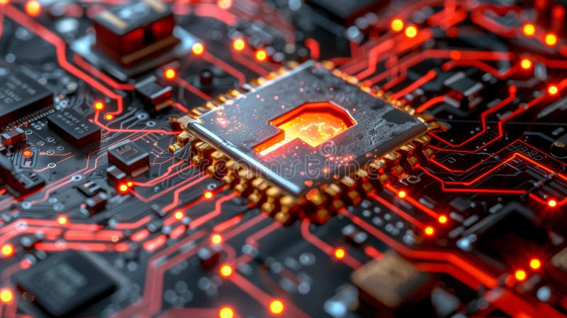 Mitigating Risks in Technology Closeup of a Glowing Microchip on a ...