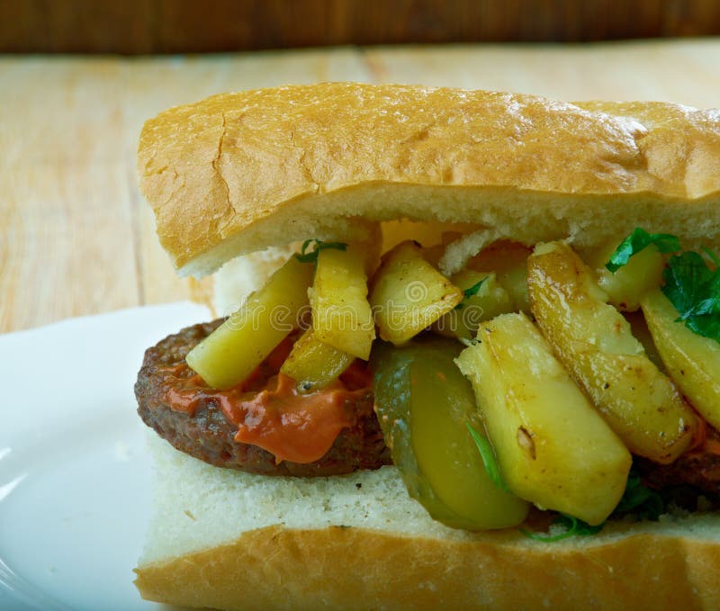 Mitraillette stock photo. Image of bread, appetizer, fries - 79809536