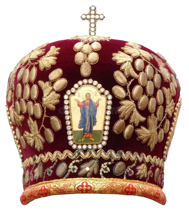 Mitre Rouge - Couvre-chef Solennel De L'évêque Orthodoxe Photo stock ...