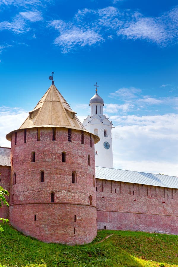 Mitropolichya Tower and Clock Tower.Great Novgorod Stock Photo - Image ...