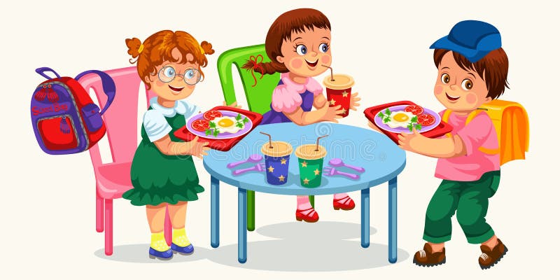 Mitschüler, Die in Esszimmer Zu Mittag Essen Vektor Abbildung ...