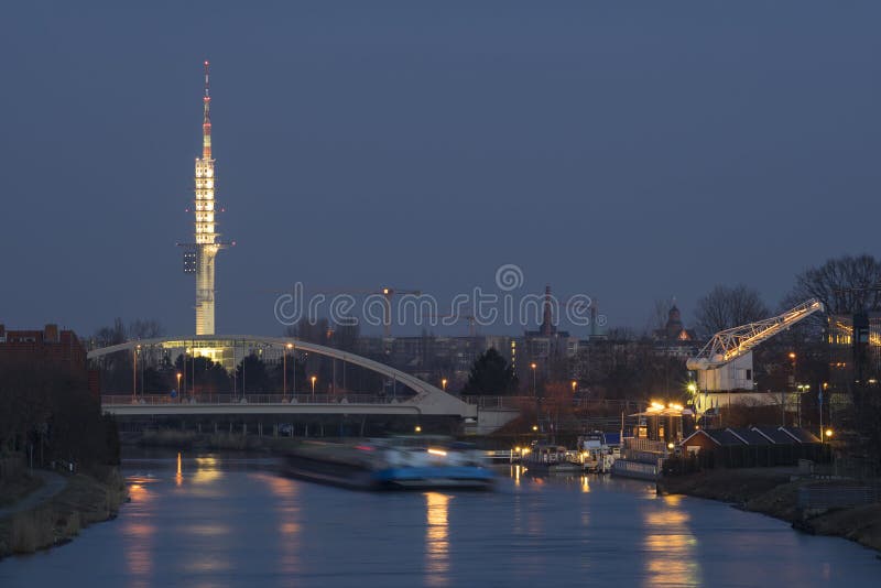 Mittelland Canal stock image. Image of land, blue, night - 51551831