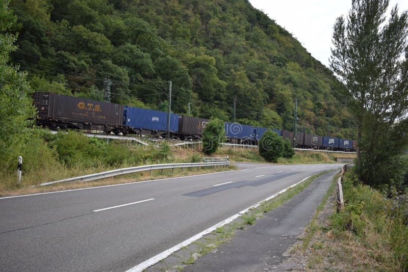 Sankt Goarshausen, Germany - 08 04 2022: Fast Freight Train with Blue ...