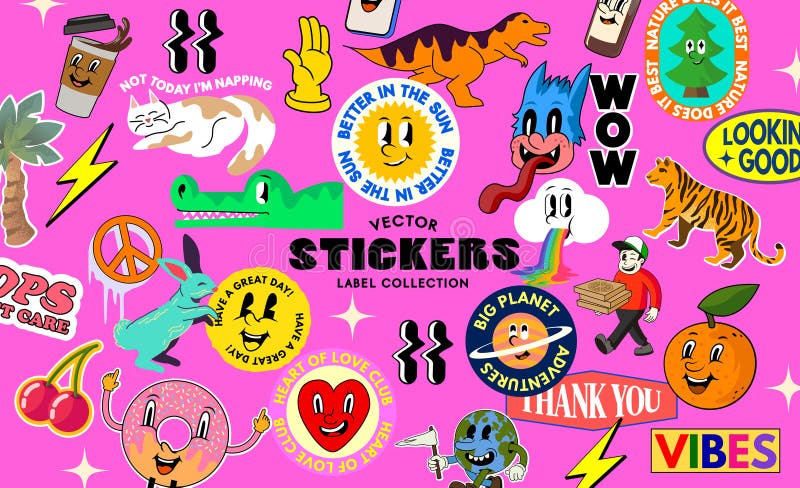 Mix of Assorted Modern Character Stickers and Labels Stock Vector ...