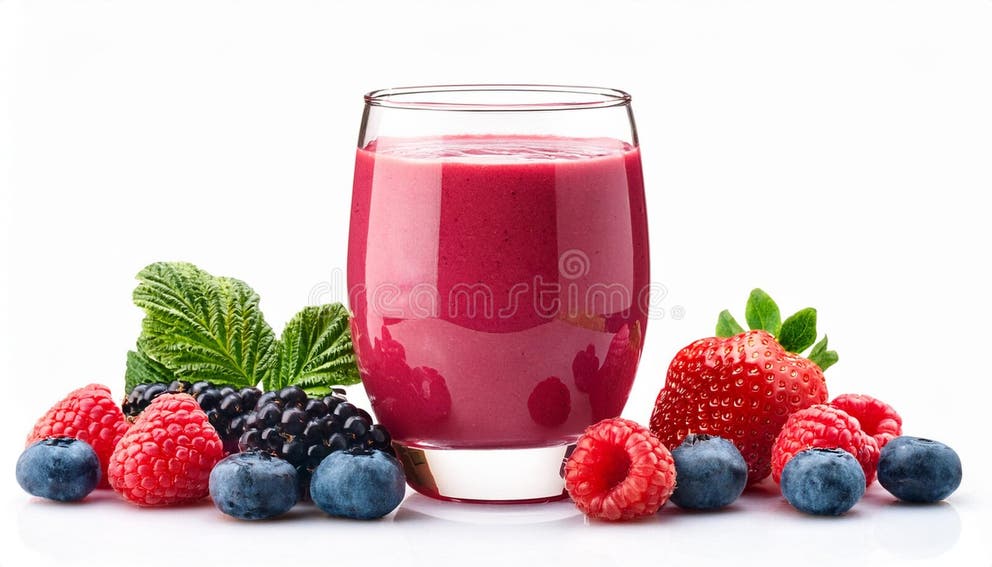 Mix Berries Smoothie Drink Front View Isolate on White Background Stock ...