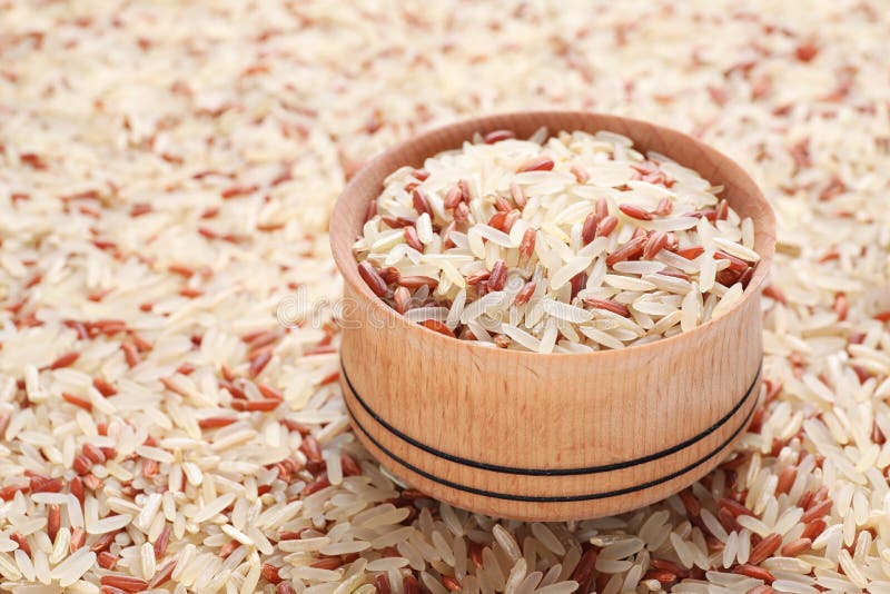 Mix of Brown and Polished Rice with Bowl Stock Image - Image of vegan ...