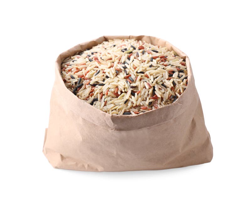 Mix of Brown Rice in Paper Bag Isolated Stock Image - Image of food ...