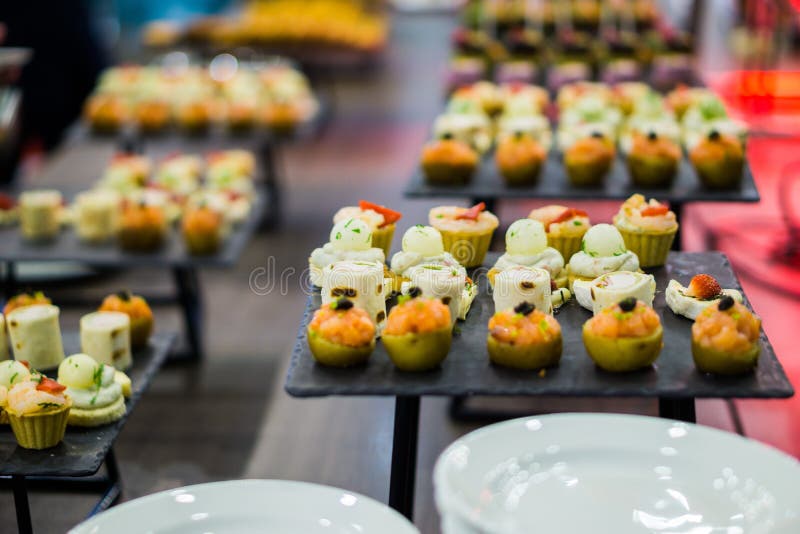 Mix Canapes on a Tray during a Coffee Break Stock Photo - Image of ...
