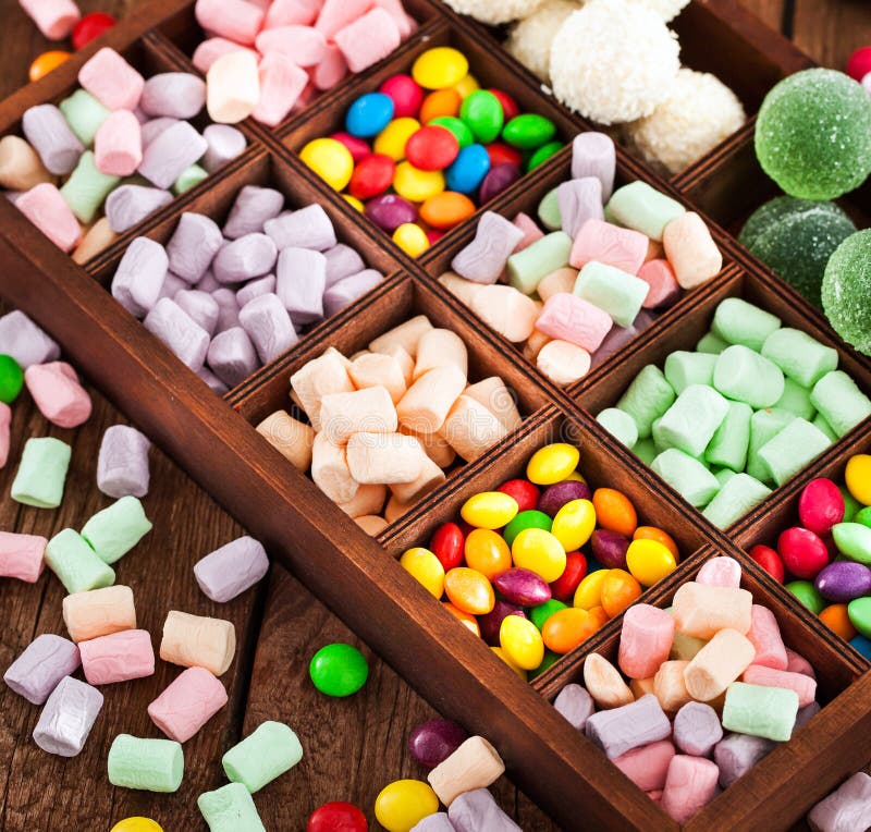 Mix Candies Sweets Wooden Box Stock Photos - Free & Royalty-Free Stock ...