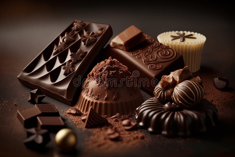 Mix of Chocolate on Table, Close-up Stock Illustration - Illustration ...