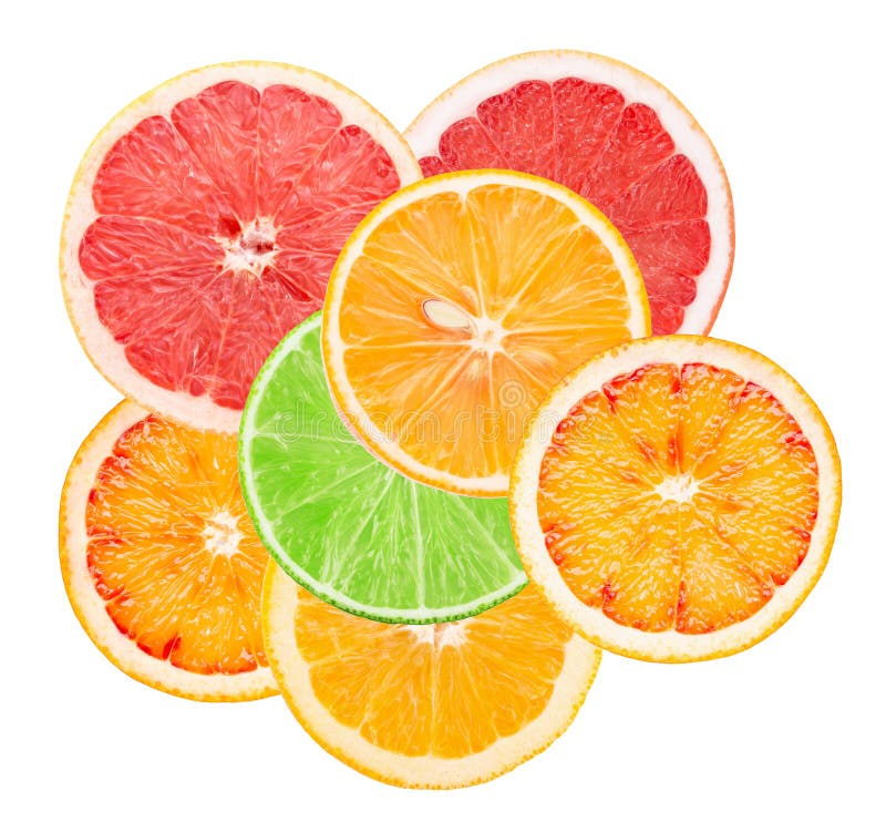 Mix of Citrus Slices Isolated on a White Background Stock Image - Image ...