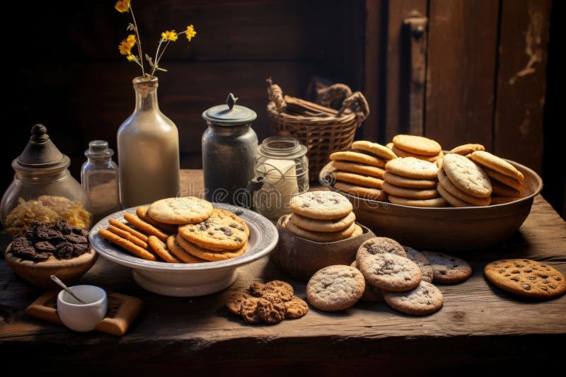 A Mix of Classic Cookies Spread on a Rustic Table Stock Illustration ...