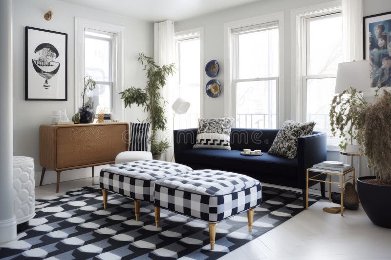 A Mix of Clean Lines and Bold Patterns in a Modern Space Stock Image ...