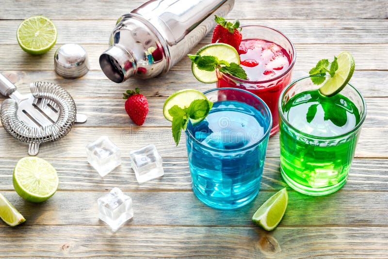 Mix of Cocktails Cold Drink with Ingredients and Bar Tools Stock Image ...