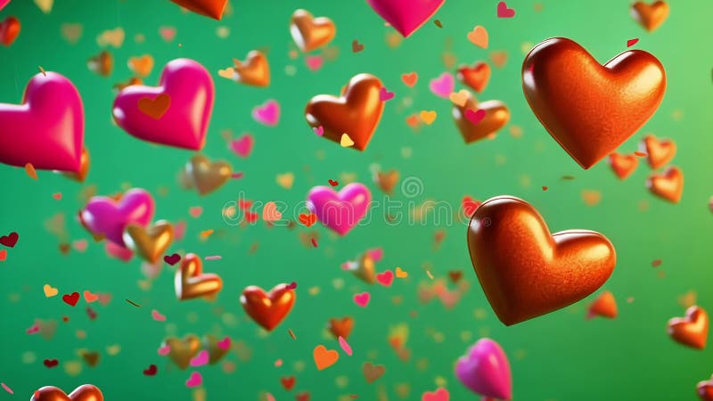 A Mix of Colorful Hearts Raining Down Illuminating the Green Backdrop ...
