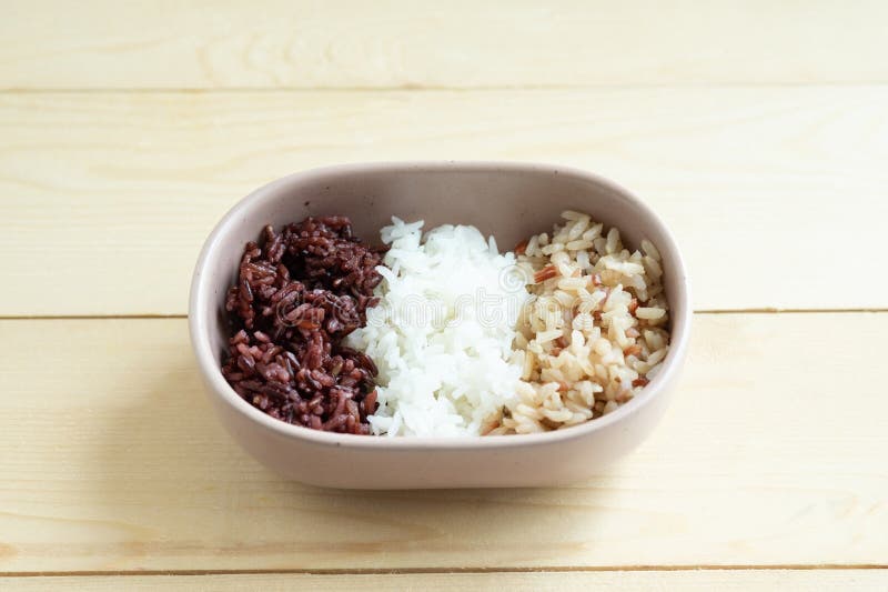 Mix of Three Cooked Rice in Ceramic Oval Bowl Stock Photo - Image of ...