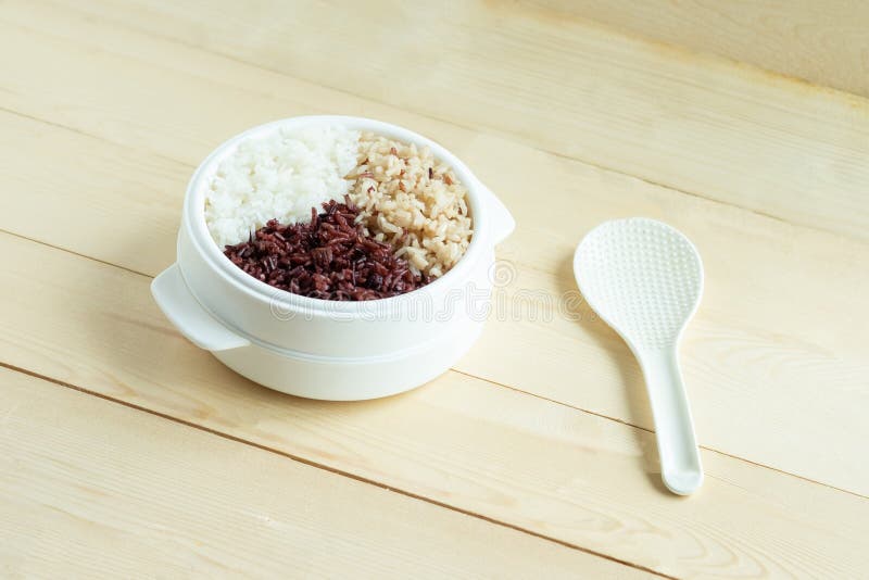 Mix of Cooked Rice in Plastic Bowl Stock Photo - Image of healthy ...