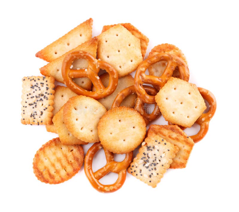 Mix Crackers Isolated on White Background. Dry Cracker Cookies Isolated ...