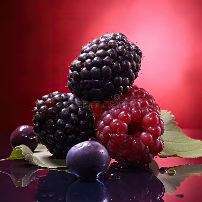 A Mix of Different Berries on a Red Background. Stock Illustration ...