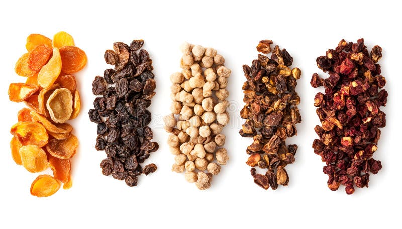 Mix of Different Dried Fruits Isolated on White Stock Photo - Image of ...