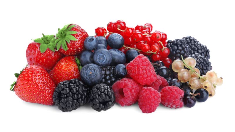 Mix of Different Fresh Berries Isolated on White Stock Photo - Image of ...