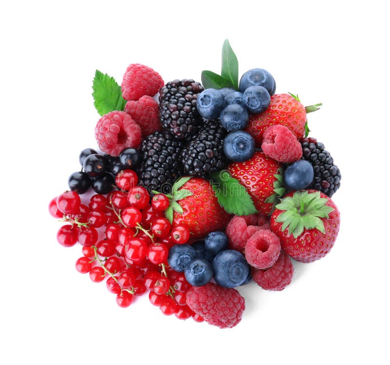 Mix of Different Fresh Berries Isolated, Top View Stock Image - Image ...