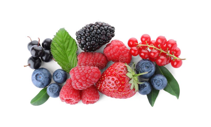 Mix of Different Fresh Berries Isolated, Top View Stock Image - Image ...